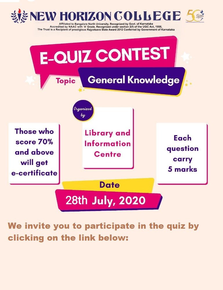 E-Quiz Contest on General Knowledge - New Horizon College, Marathalli